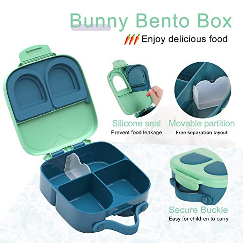 DIGTER Kids Bento Box with 4 Compartments and Removable Divider, Ideal Leak-Proof Toddlers Lunch Box Containers for School, BPA-Free(Green)