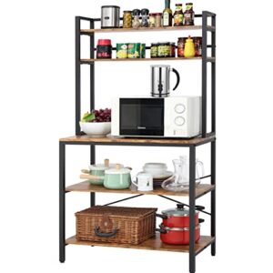 Finnhomy 5-Tier Kitchen Bakers Rack with Storage, Freestanding Microwave Oven Stand with Hutch, Wood Kitchen Rack with Shelves for Living Room/Pantry, 15.75" D x 31.5" W x 67.5" H, Rustic Brown