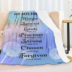 christian gifts for women, soft lightweight dandelion prayer blankets scriptures, plush warm god says religious blanket bible faith gifts for women men 60x50 inch