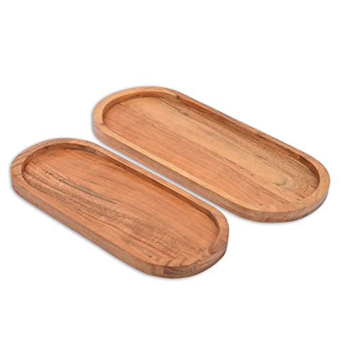 Samhita Acacia Oval Wood Tray Platters for Serving Food, Dishes Dinner Plates for Party Entertaining Appetizer