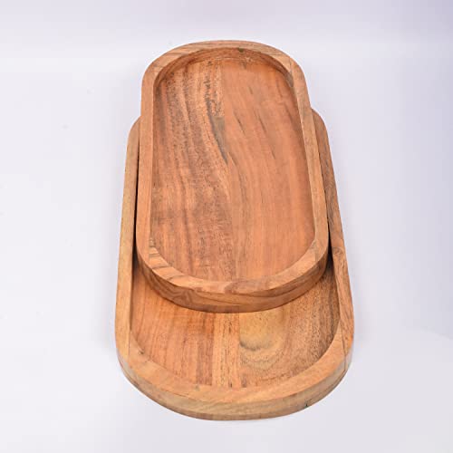 Samhita Acacia Oval Wood Tray Platters for Serving Food, Dishes Dinner Plates for Party Entertaining Appetizer