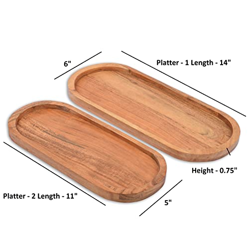 Samhita Acacia Oval Wood Tray Platters for Serving Food, Dishes Dinner Plates for Party Entertaining Appetizer