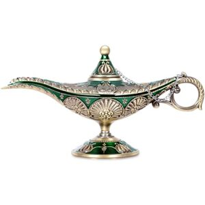 gusnilo vintage aladdin lamp genie wishing lamp decoration magic lamp bronze,classic arabian props party decoration home decoration prop lamp for party/birthday/halloween(bronze green)