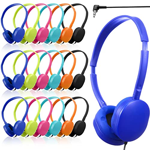 18 Pack Kids Headphones Bulk Class Headphones for Classroom School Students Headphones Individually Wrapped Adjustable over Ear Head Earbuds Headphones with Wire for Girls Boys Adults (Multicolor)