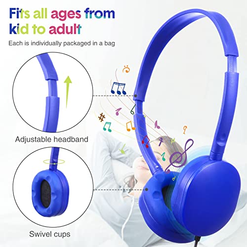 18 Pack Kids Headphones Bulk Class Headphones for Classroom School Students Headphones Individually Wrapped Adjustable over Ear Head Earbuds Headphones with Wire for Girls Boys Adults (Multicolor)