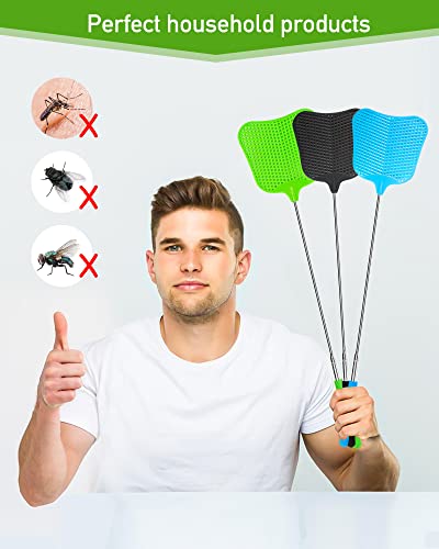 Wapodeai 3 pcs Fly Swatter, Fly Swatter Plastic,Telescopic Fly Swatters, Large Bug Swatter That Work for Indoor and Outdoor. (Black Blue Green)