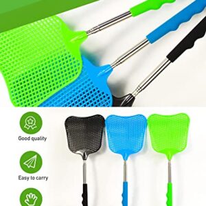 Wapodeai 3 pcs Fly Swatter, Fly Swatter Plastic,Telescopic Fly Swatters, Large Bug Swatter That Work for Indoor and Outdoor. (Black Blue Green)