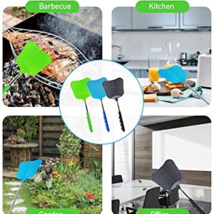 Wapodeai 3 pcs Fly Swatter, Fly Swatter Plastic,Telescopic Fly Swatters, Large Bug Swatter That Work for Indoor and Outdoor. (Black Blue Green)