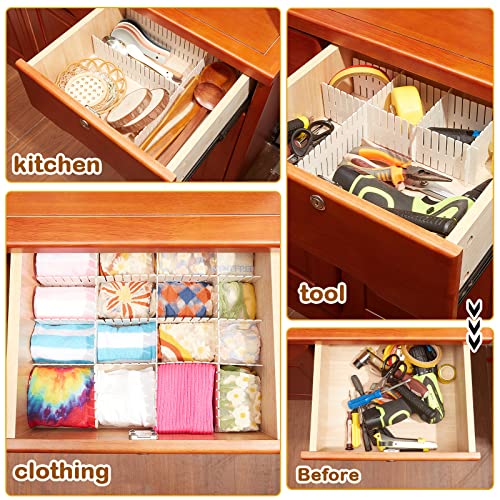 Vesici 80 Pcs Drawer Dividers Adjustable Drawer Organizer Plastic Drawer Dividers Organizer DIY Drawer Separators Storage Dividers for Socks, Underwear, Makeup, Tidy Kitchen, Bedroom, Dresser (White)