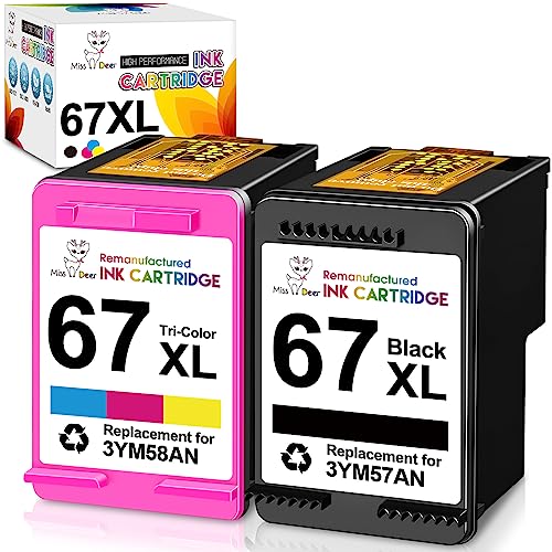 Miss Deer Remanufactured Ink 67 Cartridge Replacement for HP 67XL 67 XL Combo Pack Work with Envy Pro 6055 6455e 6055e 6452 6052 6075 6455 DeskJet 2755e 2752 4152 4155e Printer (1 Black, 1 Tri-Color)