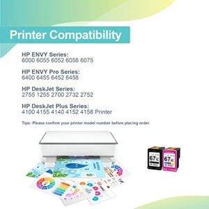 Miss Deer Remanufactured Ink 67 Cartridge Replacement for HP 67XL 67 XL Combo Pack Work with Envy Pro 6055 6455e 6055e 6452 6052 6075 6455 DeskJet 2755e 2752 4152 4155e Printer (1 Black, 1 Tri-Color)