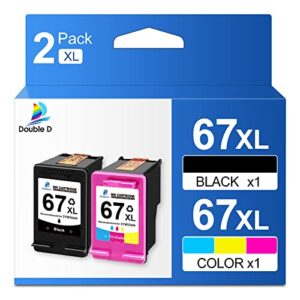 double d remanufactured ink cartridge replacement for hp 67 67xl for envy 6000 6055 6055e 6455e 6458 6475 deskjet 2700 2732 2755 2755e 4100 4152e 4155 4155e 4158 printer (1 black 1 tri-color)