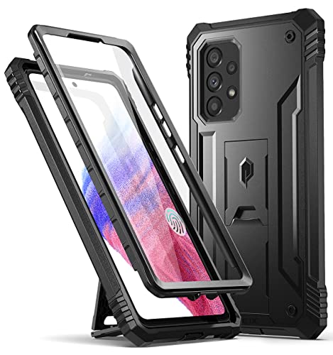 Poetic Revolution Case for Samsung Galaxy A53 5G (2022), Built-in Screen Protector Work with Fingerprint ID, Full Body Rugged Shockproof Protective Cover Case with Kickstand, Black