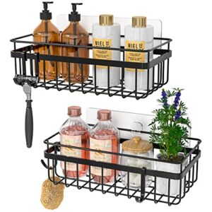 shower caddy shelf organizer, self adhesive shower shelves for tiles walls, shower rack storage for inside shower no drilling, bathroom shower organizer rustproof stainless steel, 2 pack, black