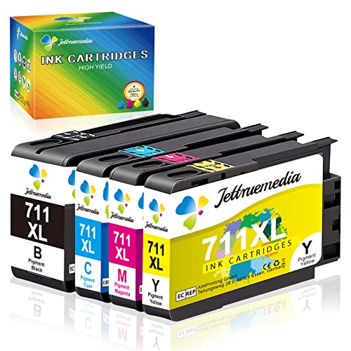 JTM 711XL Compatible Ink Cartridge Replacement for HP 711 711XL CZ133A CZ129A Work with HP Designjet T120 T520 T530 Printer(4-Pack,1 Black,1 Cyan,1 Magenta,1 Yellow)