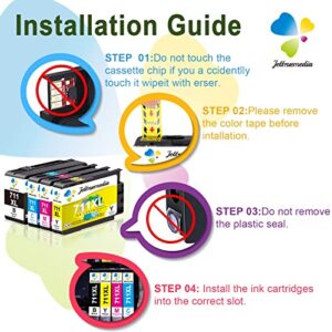 JTM 711XL Compatible Ink Cartridge Replacement for HP 711 711XL CZ133A CZ129A Work with HP Designjet T120 T520 T530 Printer(4-Pack,1 Black,1 Cyan,1 Magenta,1 Yellow)