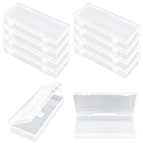 LJY 10 Pieces Rectangular Empty Mini Clear Plastic Organizer Storage Box Containers with Hinged Lids (6.1 x 2.6 x 1.2 inch, Transparent)