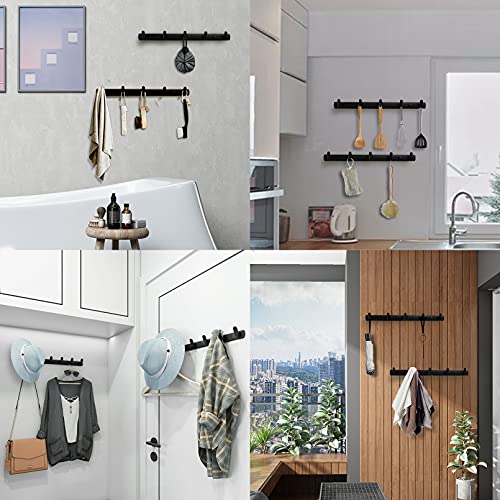 ORSJA Coat Rack Wall Mount, 2 Pcs Coat Hooks for Hanging Coats, Heavy Duty Wall Hooks Rail, Coat Hangers for Wall and Door, Towel Hat Key Hooks for Bathroom Entryway (10 Hooks, Black)