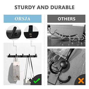 ORSJA Coat Rack Wall Mount, 2 Pcs Coat Hooks for Hanging Coats, Heavy Duty Wall Hooks Rail, Coat Hangers for Wall and Door, Towel Hat Key Hooks for Bathroom Entryway (10 Hooks, Black)