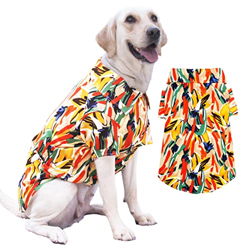 Dog Hawaiian Shirt for Large Breed, Breathable Cool Clothes Dogs, Surbogart by Xobberny Hawaii Beach Seaside Summer Lightweight Floral T, Golden, 7X-Large