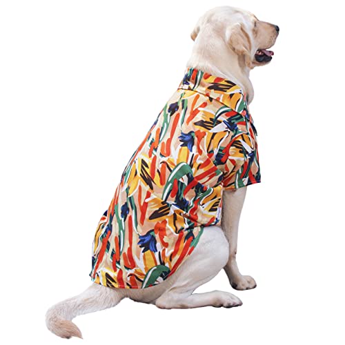 Dog Hawaiian Shirt for Large Breed, Breathable Cool Clothes Dogs, Surbogart by Xobberny Hawaii Beach Seaside Summer Lightweight Floral T, Golden, 7X-Large