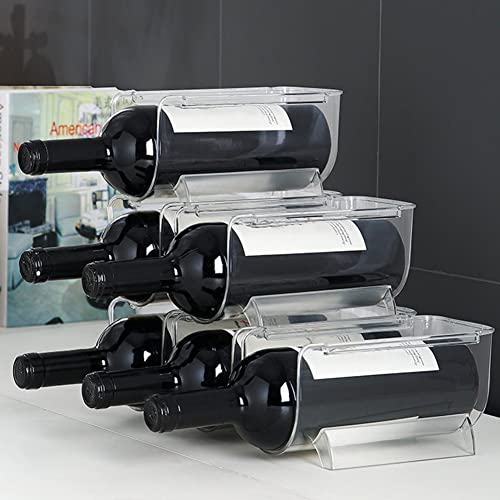 Heshebuy 2 Pack Bottle Rack, Fridge Organizer Bottle Rack, Stackable Wine Rack Plastic Bottle Holder