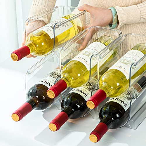 Heshebuy 2 Pack Bottle Rack, Fridge Organizer Bottle Rack, Stackable Wine Rack Plastic Bottle Holder