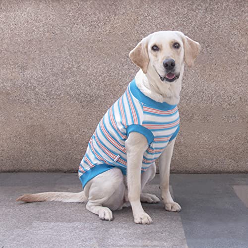 100% Cotton Striped Dog Shirt for Large Dogs, Stretchy Breathable Sleeveless Dog Clothes for Large Dogs, Surbogart by Xobberny Soft Lightweight Cool Pet T Shirt, 4X-Large