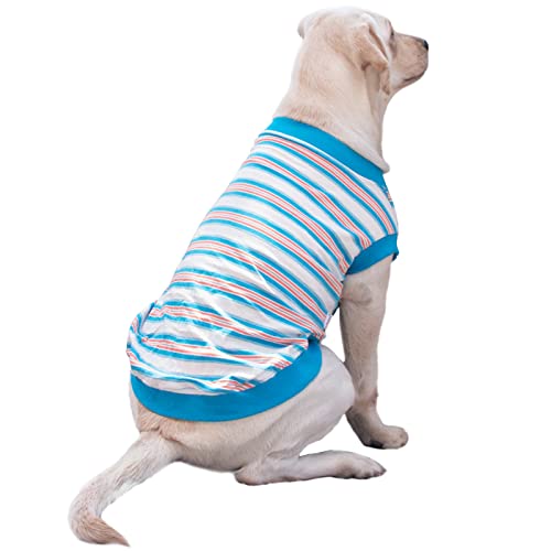 100% Cotton Striped Dog Shirt for Large Dogs, Stretchy Breathable Sleeveless Dog Clothes for Large Dogs, Surbogart by Xobberny Soft Lightweight Cool Pet T Shirt, 4X-Large