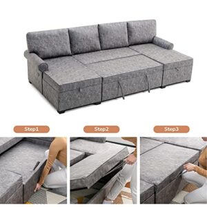 Merax 108.75" Pull-Out Sleeper Sofa Bed with USB Port,U-Shaped Storage Corner Sofa Bed with 2 Storage Chaise Lounge, 6-Seater Sofa Couch for Living Room Bedroom