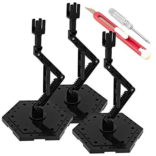 TWKUPWO Hobby Model Action Base Display Stand, Gundam Model Stand Action Figure Stand Compatible with MG RG HG Universal Models Stand (3sets Black)