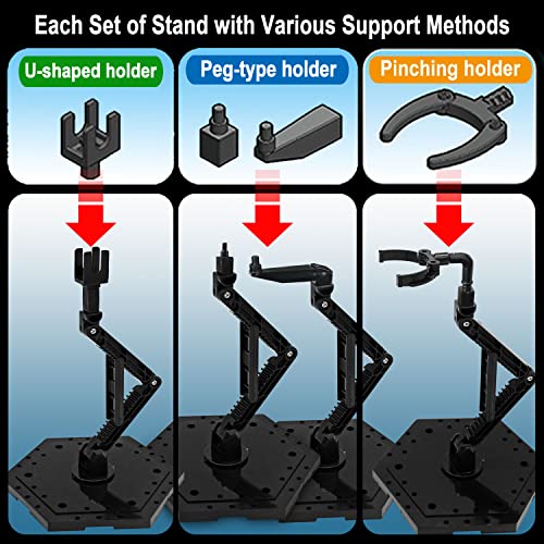 TWKUPWO Hobby Model Action Base Display Stand, Gundam Model Stand Action Figure Stand Compatible with MG RG HG Universal Models Stand (3sets Black)