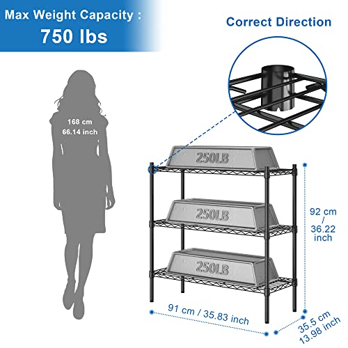 SZQINJI Bundle of 3-Shelf Storage Wire Shelves and 4-Shelf Storage Wire Shelves Black