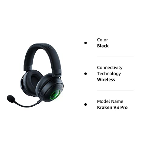 Razer Kraken V3 Pro HyperSense Wireless Gaming Headset w/Haptic Technology: Triforce Titanium 50mm Drivers -THX Spatial Audio - Hyperspeed Wireless - Fabric & Leatherette Memory Foam Cushions(Renewed)