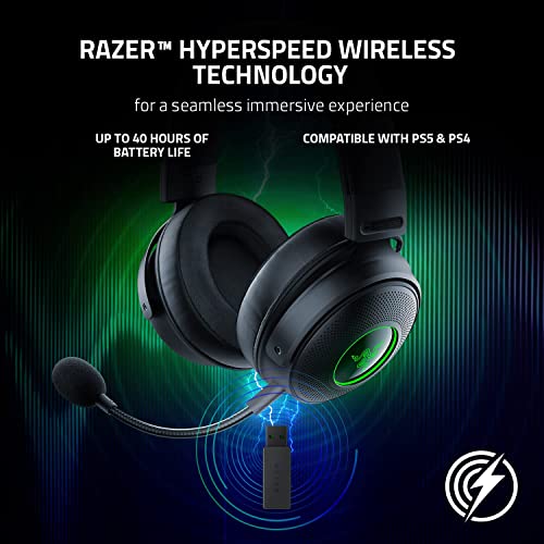 Razer Kraken V3 Pro HyperSense Wireless Gaming Headset w/Haptic Technology: Triforce Titanium 50mm Drivers -THX Spatial Audio - Hyperspeed Wireless - Fabric & Leatherette Memory Foam Cushions(Renewed)