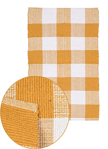 Buffalo Plaid Rugs for Living Room 24x36 inch-Mustard White, Kitchen Rugs,Entry Way Rugs, Door Rugs, Area Rugs,Farmhouse Bath Room Rugs,Buffalo Check Rugs,Woven Rag,2x3 Rugs,Revirsible Rugs Cotton