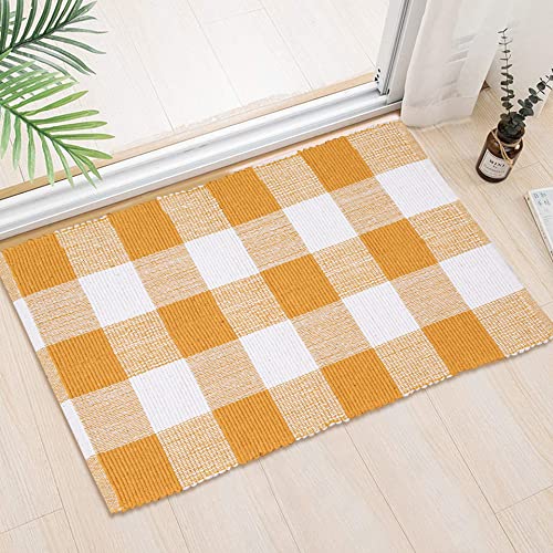 Buffalo Plaid Rugs for Living Room 24x36 inch-Mustard White, Kitchen Rugs,Entry Way Rugs, Door Rugs, Area Rugs,Farmhouse Bath Room Rugs,Buffalo Check Rugs,Woven Rag,2x3 Rugs,Revirsible Rugs Cotton