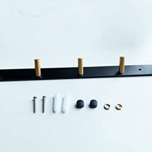 Estrend Wall Mounted Coat Rack Adhesive & Screw in Aluminium Entryway Rack Black and Gold Robe Towel Hooks, 5 Hooks, 13.4"