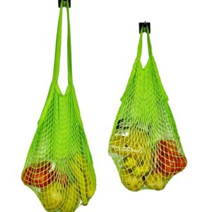 Modo Reusable (2 Pack) String Cotton Net Shopping Bags 1 Short & 1 Long Handle Bag Multipurpose Toys Storage (Neon Green)