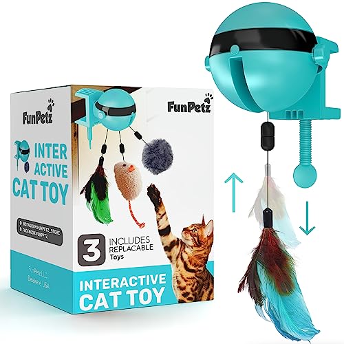 FunPetz Interactive Cat Toys for Indoor Cats - Automatic 2-in-1 Feather Cats Toys for Endless Play - Electronic Kitten Toys with Smart Shut-Off - Robotic Pet Toys with Feather Replacements