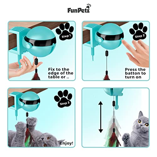 FunPetz Interactive Cat Toys for Indoor Cats - Automatic 2-in-1 Feather Cats Toys for Endless Play - Electronic Kitten Toys with Smart Shut-Off - Robotic Pet Toys with Feather Replacements