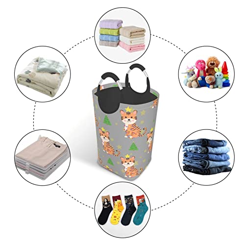 WAYWANT Tiger Laundry Basket Freestanding Collapsible Laundry Bag Foldable Laundry Hamper Clothes Toys Organizer Bag with Handles for Bathroom,Bedroom,College Dorm,Kids Room