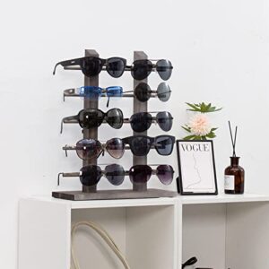 MyGift Sunglasses Display Stand, Vintage Gray Wood Tabletop Eyeglass Storage Rack, Holds up to 10 Pairs of Eyewear