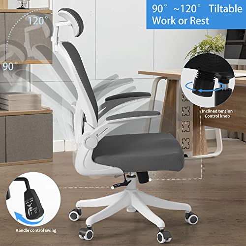 H HOH-Tech Ergonomic Office Chair, Home Office Desk Chairs with Adjustable Headrest and Armrests, High Back Computer Chair for Home Office, 330 lb Load Capacity (White)