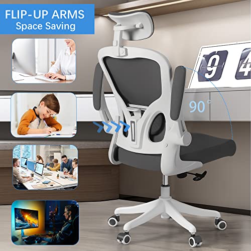 H HOH-Tech Ergonomic Office Chair, Home Office Desk Chairs with Adjustable Headrest and Armrests, High Back Computer Chair for Home Office, 330 lb Load Capacity (White)