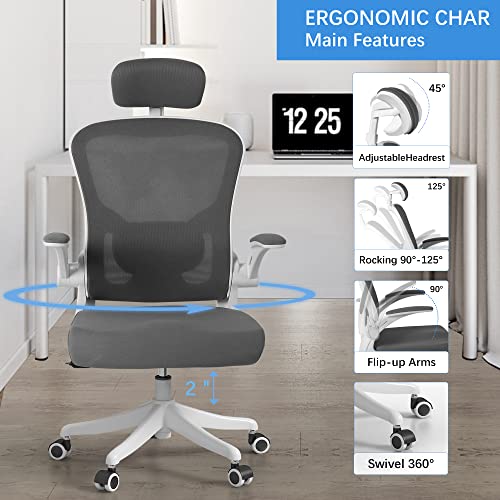 H HOH-Tech Ergonomic Office Chair, Home Office Desk Chairs with Adjustable Headrest and Armrests, High Back Computer Chair for Home Office, 330 lb Load Capacity (White)