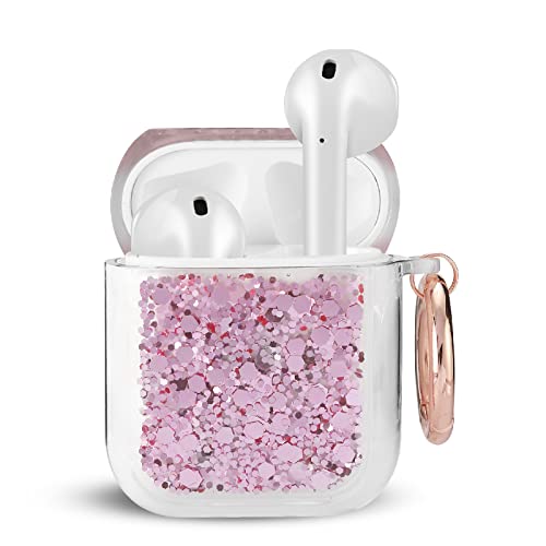 LAX Gadgets Air Pod Case for Protection - Compatible with 1st & 2nd Generation Apple AirPods- Lightweight Case with Key Ring - Easy to Use - Glitter Pink