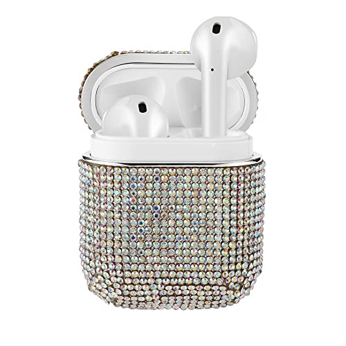 LAX Gadgets Air Pod Case for Protection - Compatible with 1st & 2nd Generation Apple AirPods- Lightweight Case with Key Ring - Easy to Use - Rhinestones Iridescent Chrome