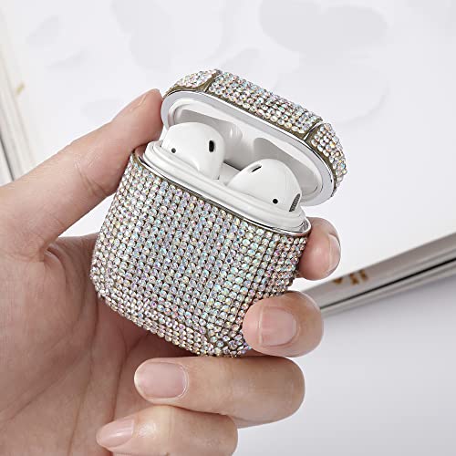 LAX Gadgets Air Pod Case for Protection - Compatible with 1st & 2nd Generation Apple AirPods- Lightweight Case with Key Ring - Easy to Use - Rhinestones Iridescent Chrome