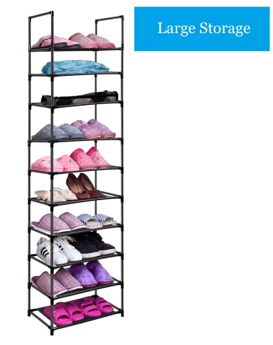 Easyhouse 10 Tier Metal Shoe Rack for Entryway, Closet,Bedroom, Narrow Tall Shelf Organizer for Space Saving Storage